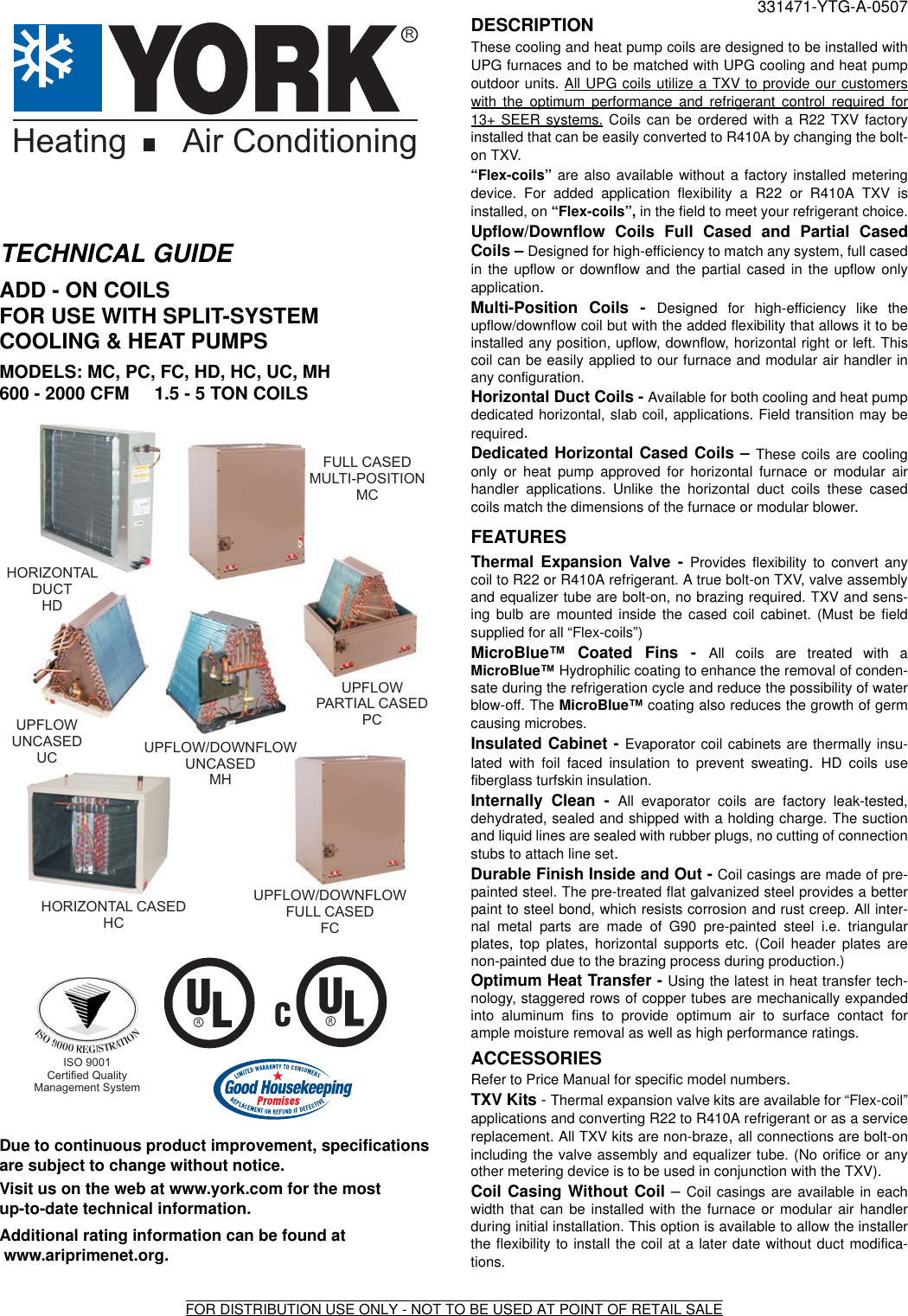 York Mh Users Manual 331471 YTG A 0407