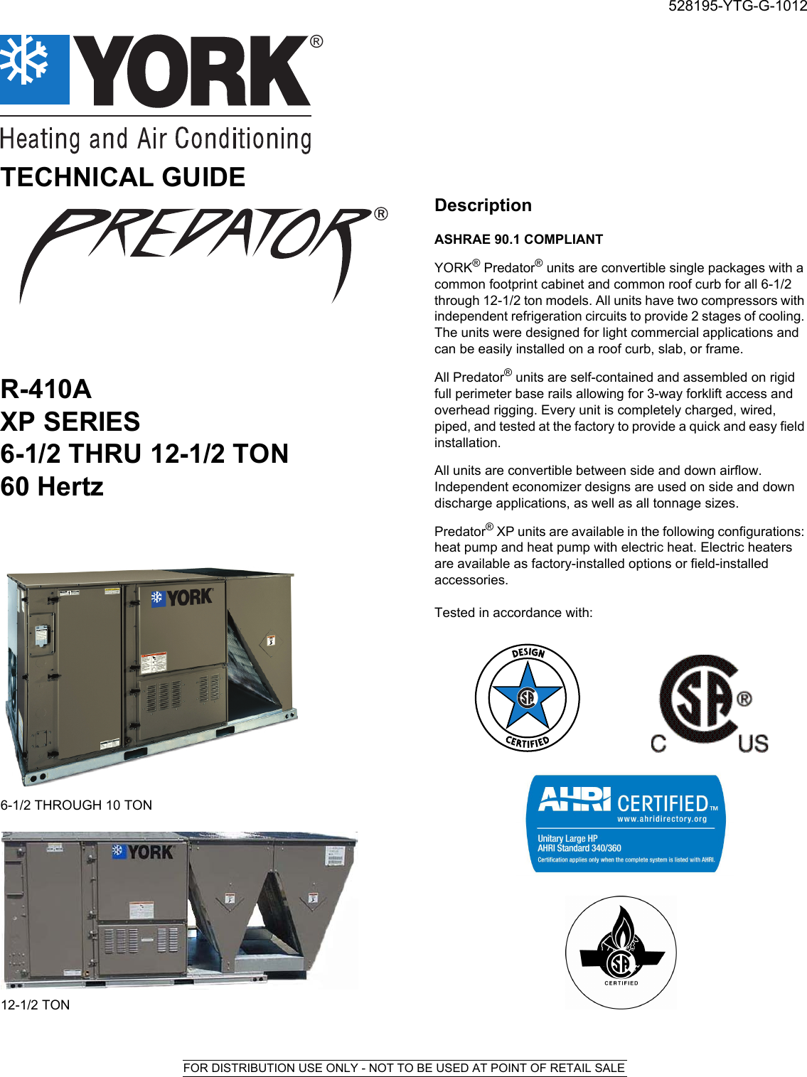 York Xp Predator R410A Technical Guide
