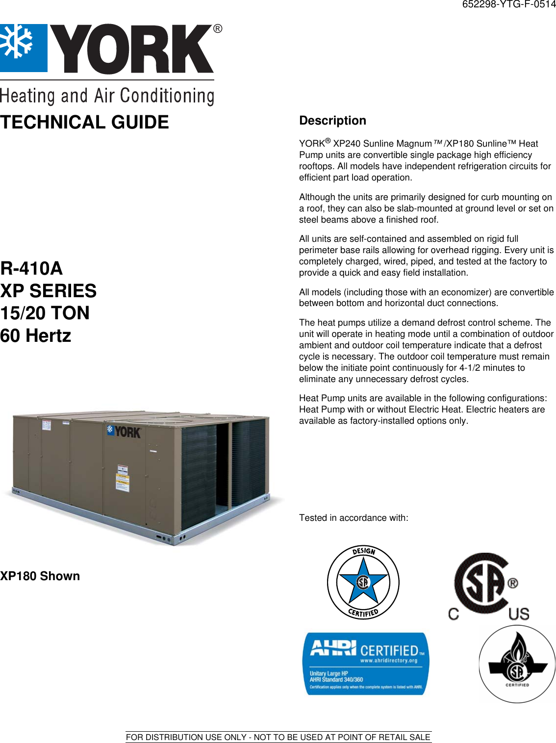York Xp Sunline Technical Guide 652298 YTG F 0514