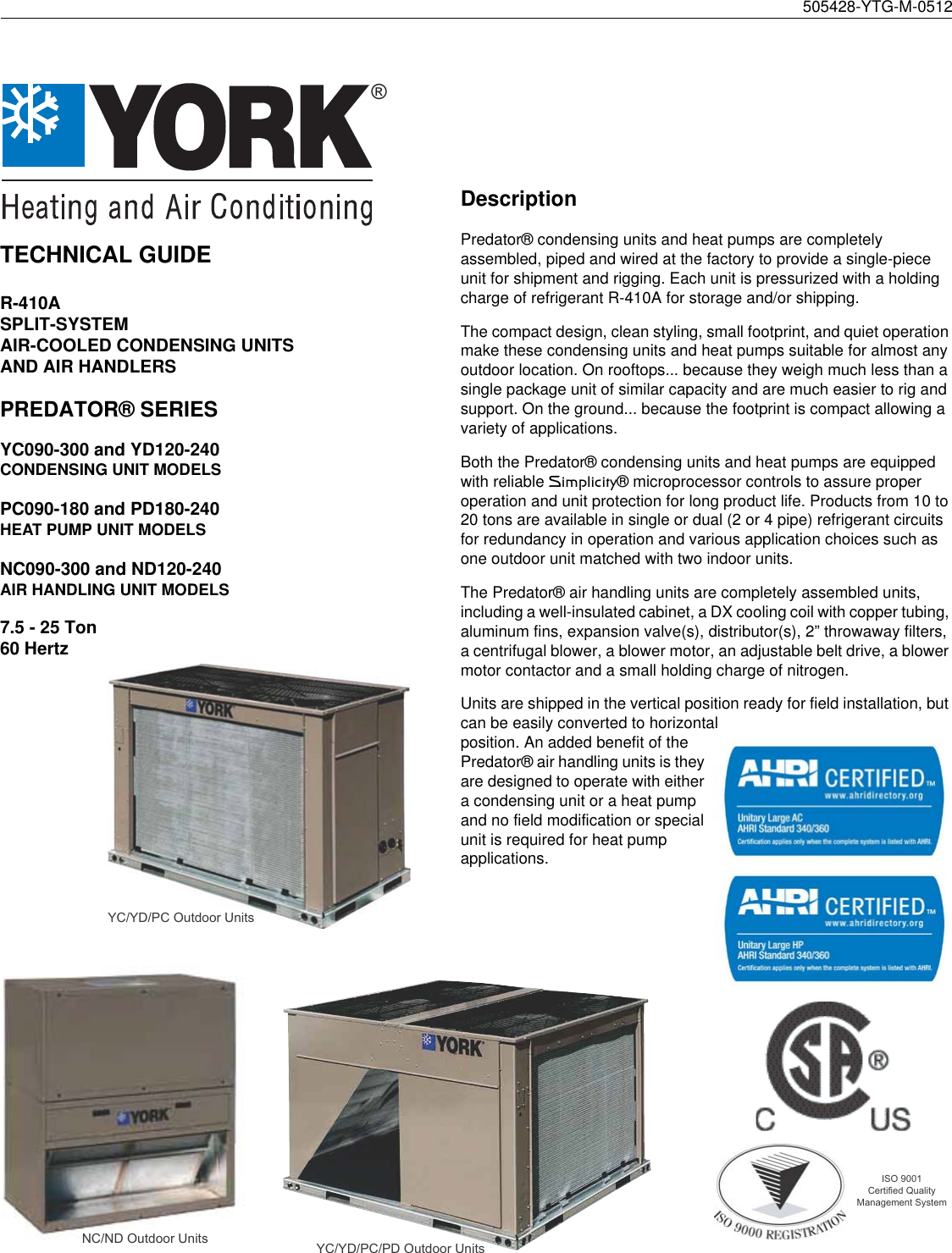 York Yc Yd Predator Technical Guide