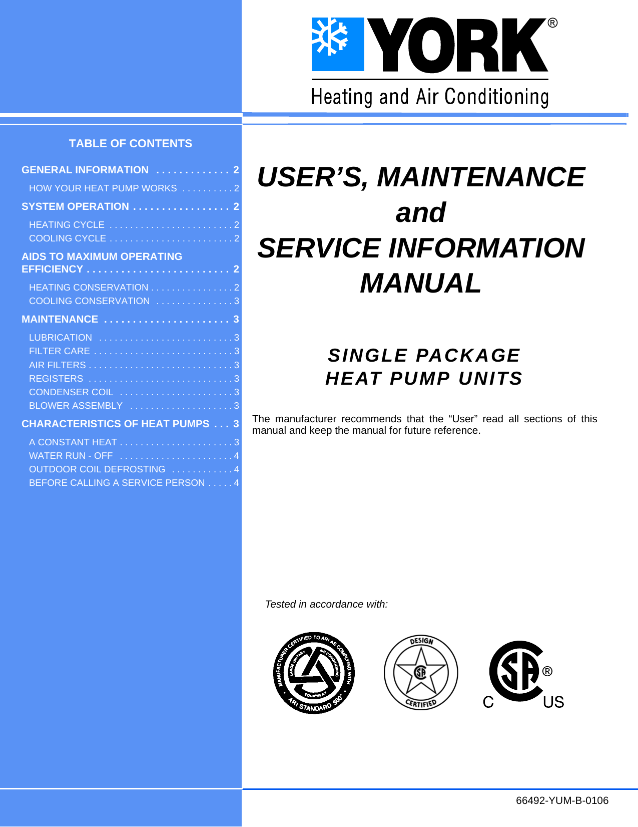 York Affinity Bhx Packaged Unit Owner S Manual ...