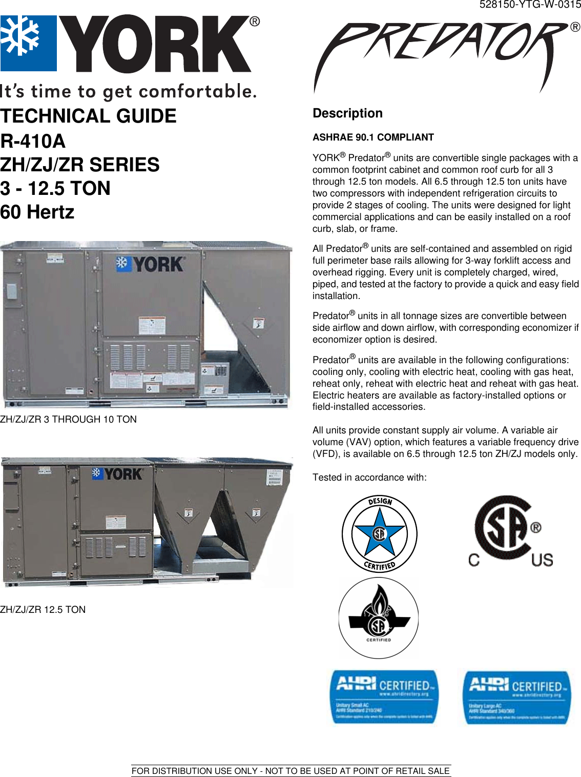York Zh Predator R410A 11 7 Eer Technical Guide