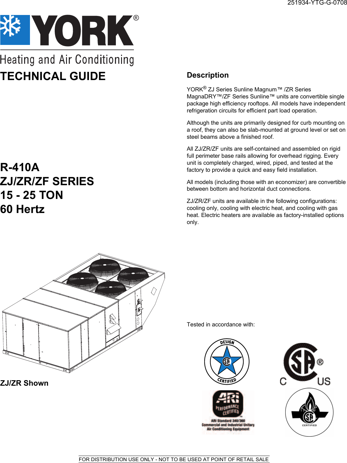York Zj R 410A Users Manual 251934 YTG G 0708
