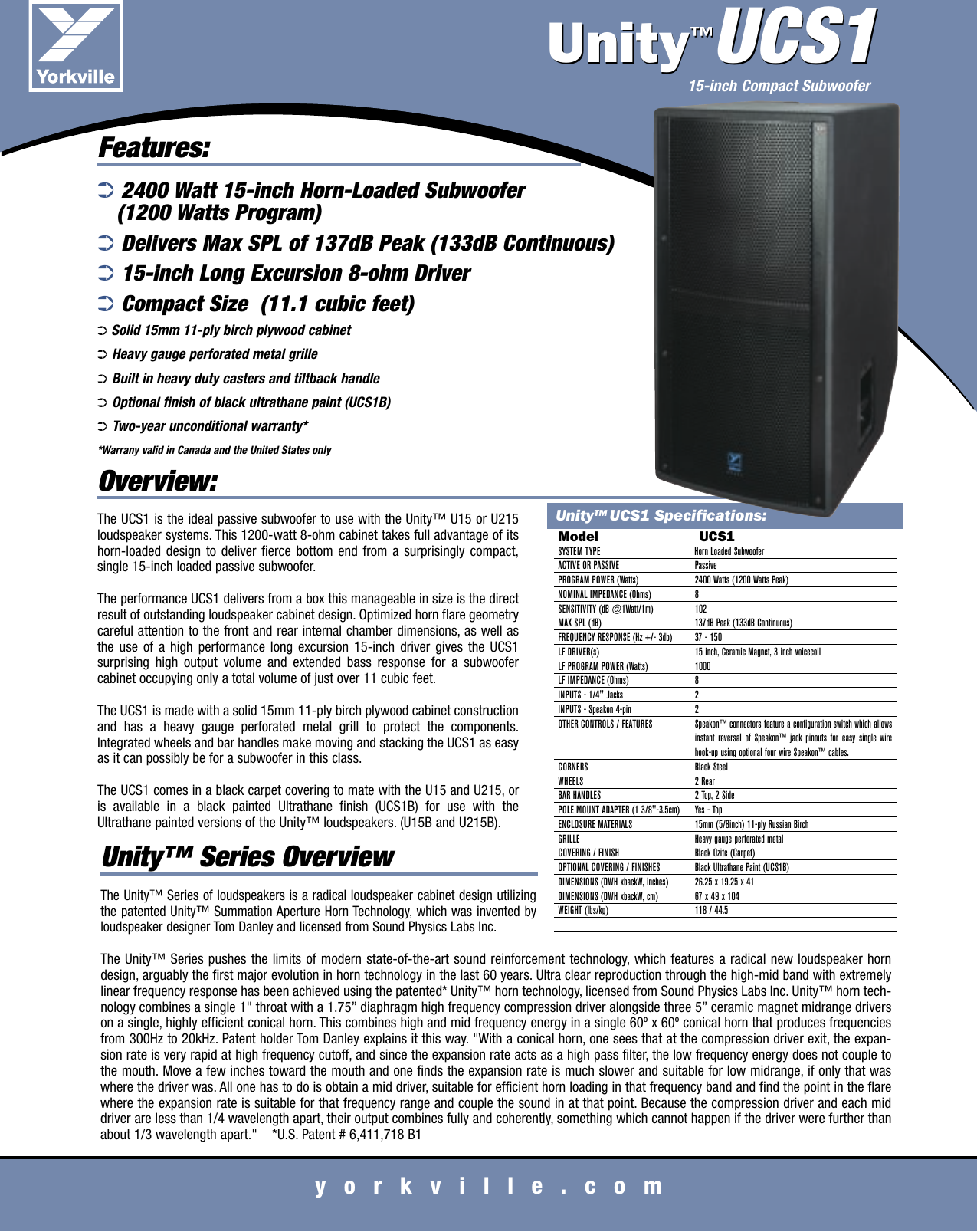 Yorkville Car Speaker Ucs1 Users Manual