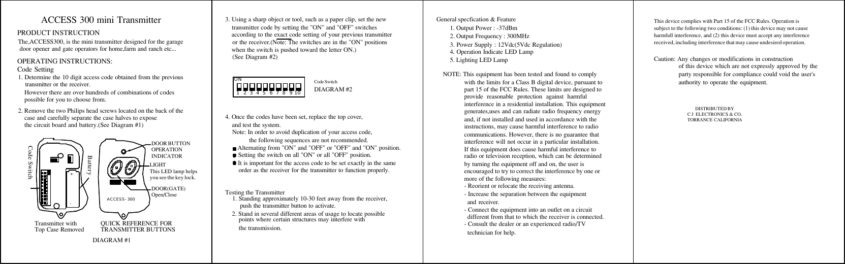Young Electronics EMS1YOUNG RF Remote Controller User Manual 1