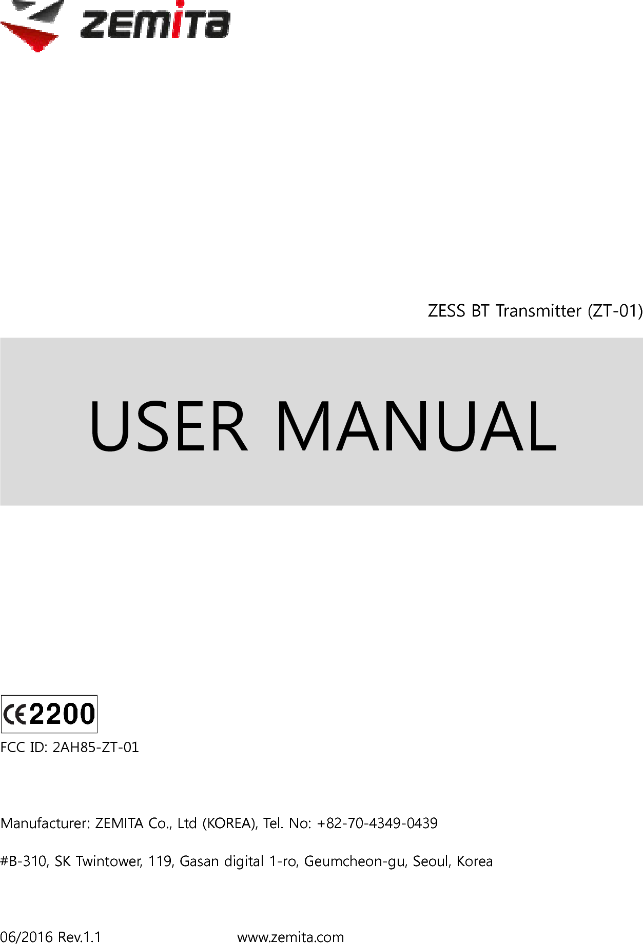 ZEMITA ZT-01 Zess BT Transmitter User Manual