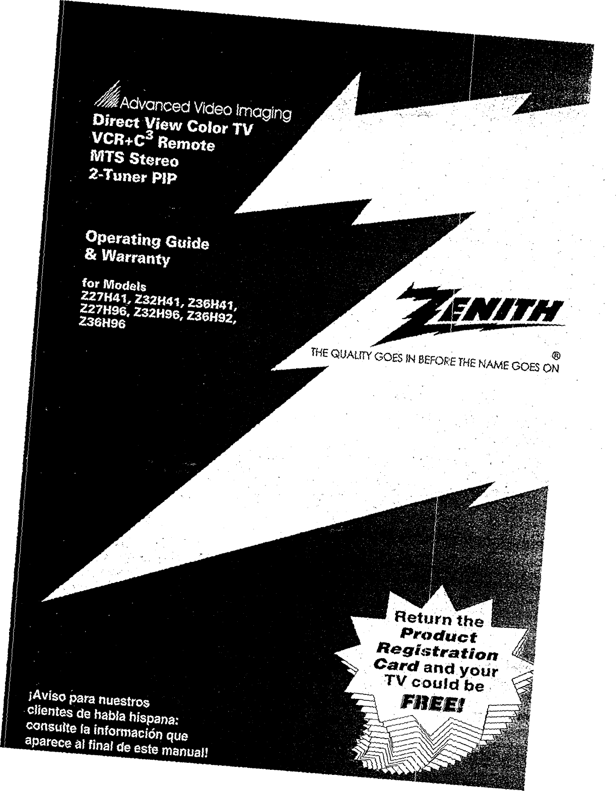 ZENITH Direct View Digital 27 To 40 TV Manual 97120025