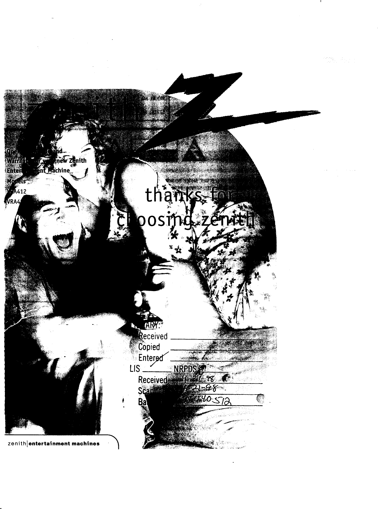 ZENITH VCR Manual 98040512