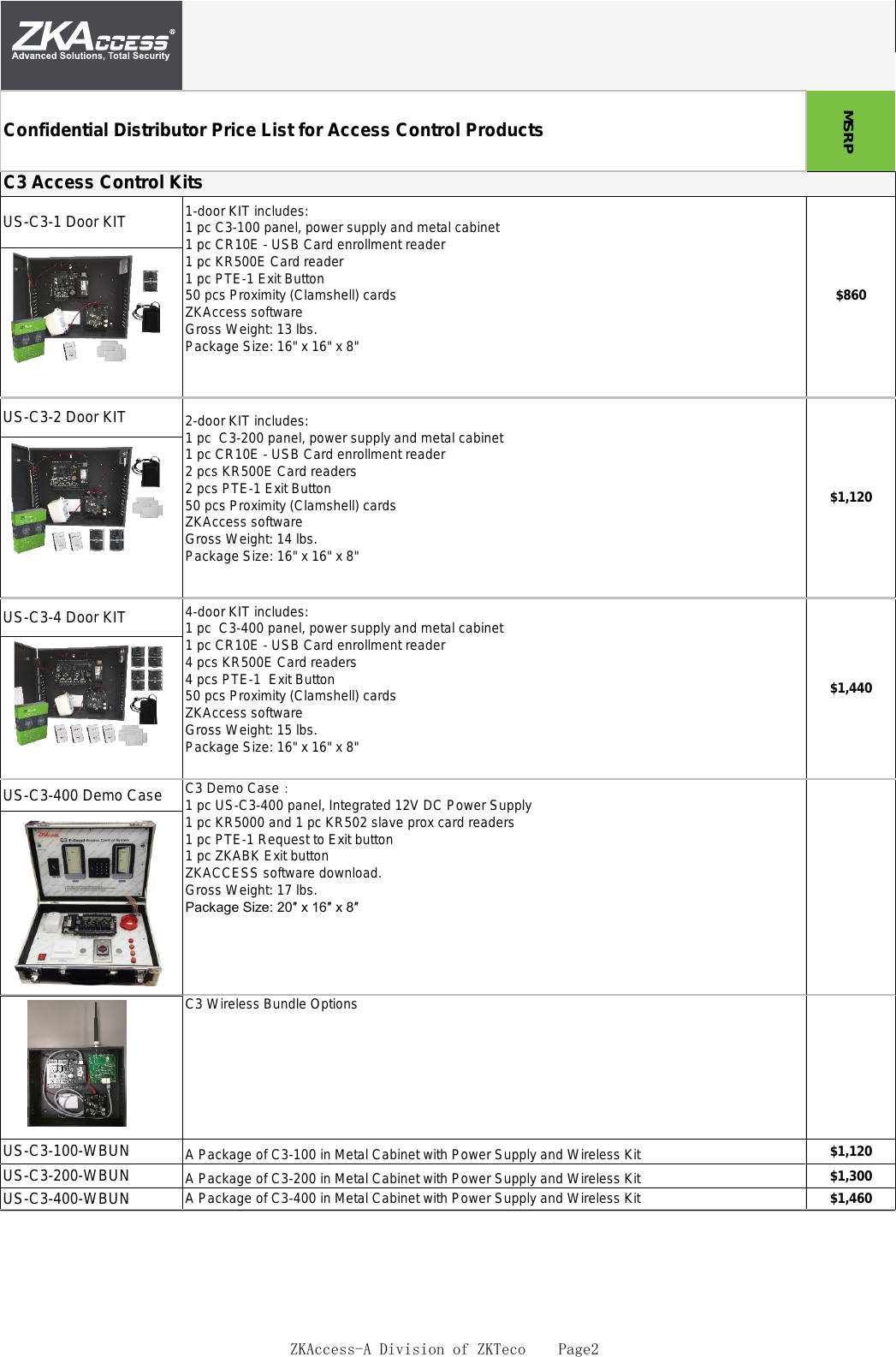 ZKAccess 2017 Price Book
