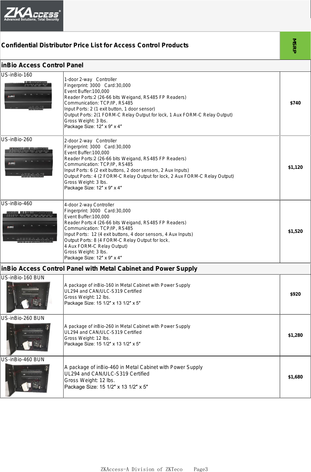 ZKAccess 2017 Price Book