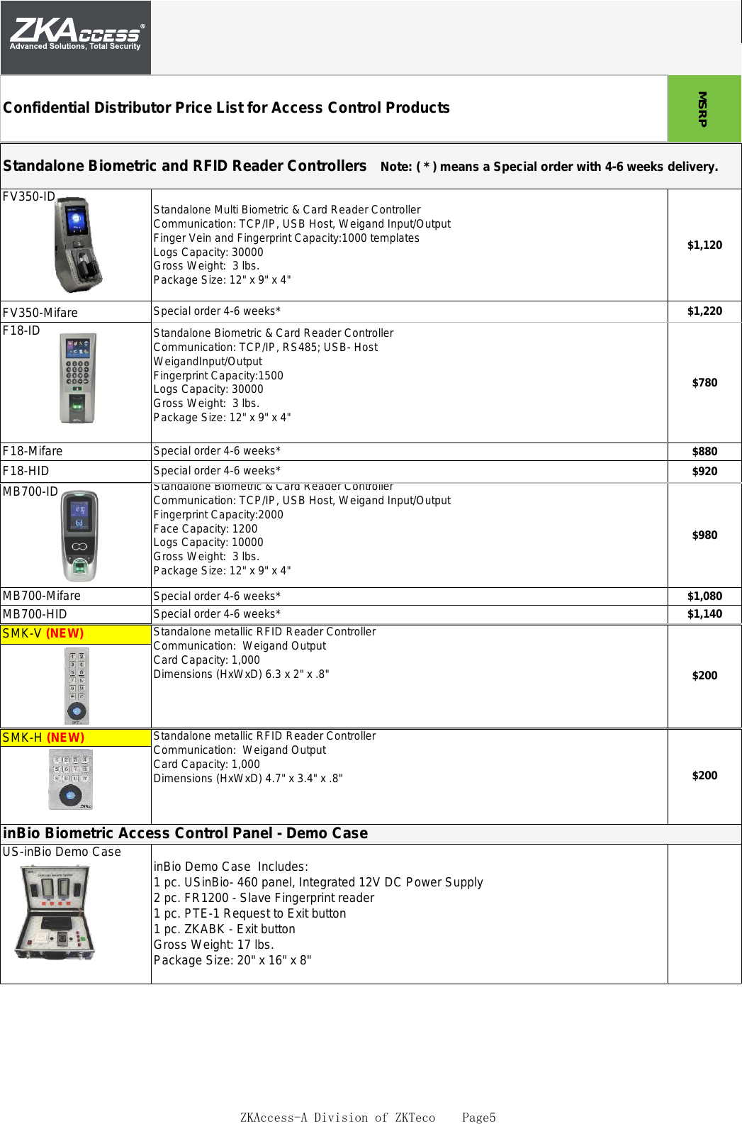 ZKAccess 2017 Price Book