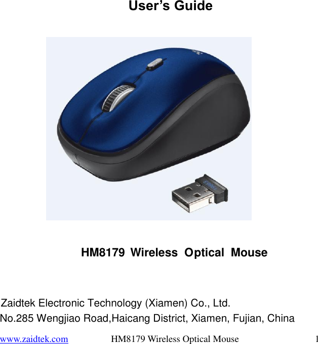 Zaidtek Electronic Technology HM8179 Wireless Optical Mouse User Manual ...