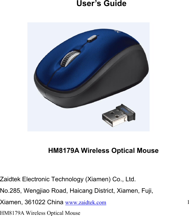 Zaidtek Electronic Technology HM8179A Wireless Optical Mouse User ...