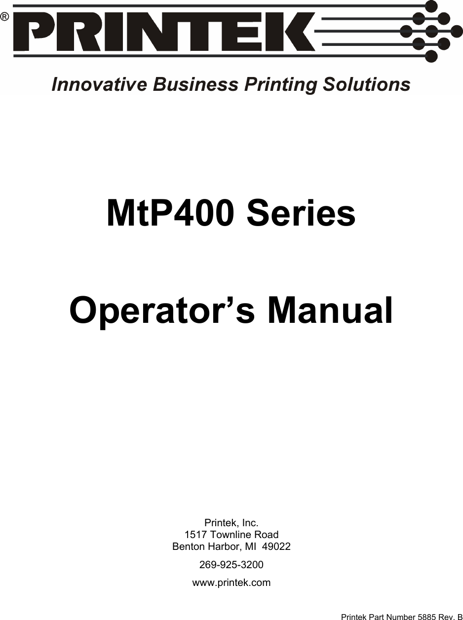 Zebra Mtp400 Users Manual Operator’s