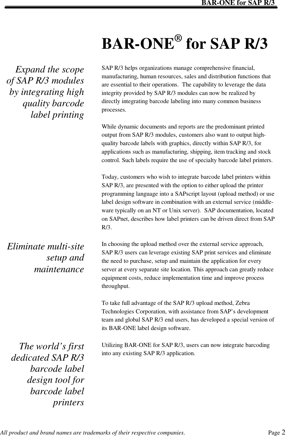 Zebra Sap R 3 Users Manual BAR ONE For SAP_rf