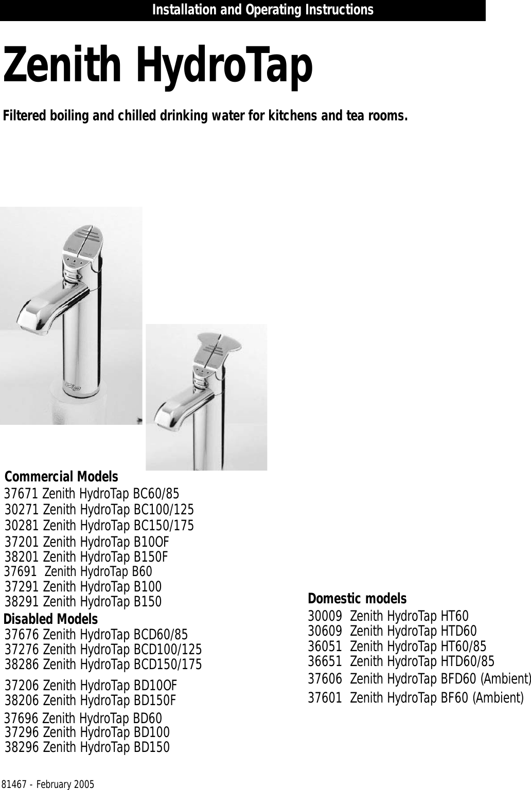 Zenith Hydrotap 30009 Users Manual