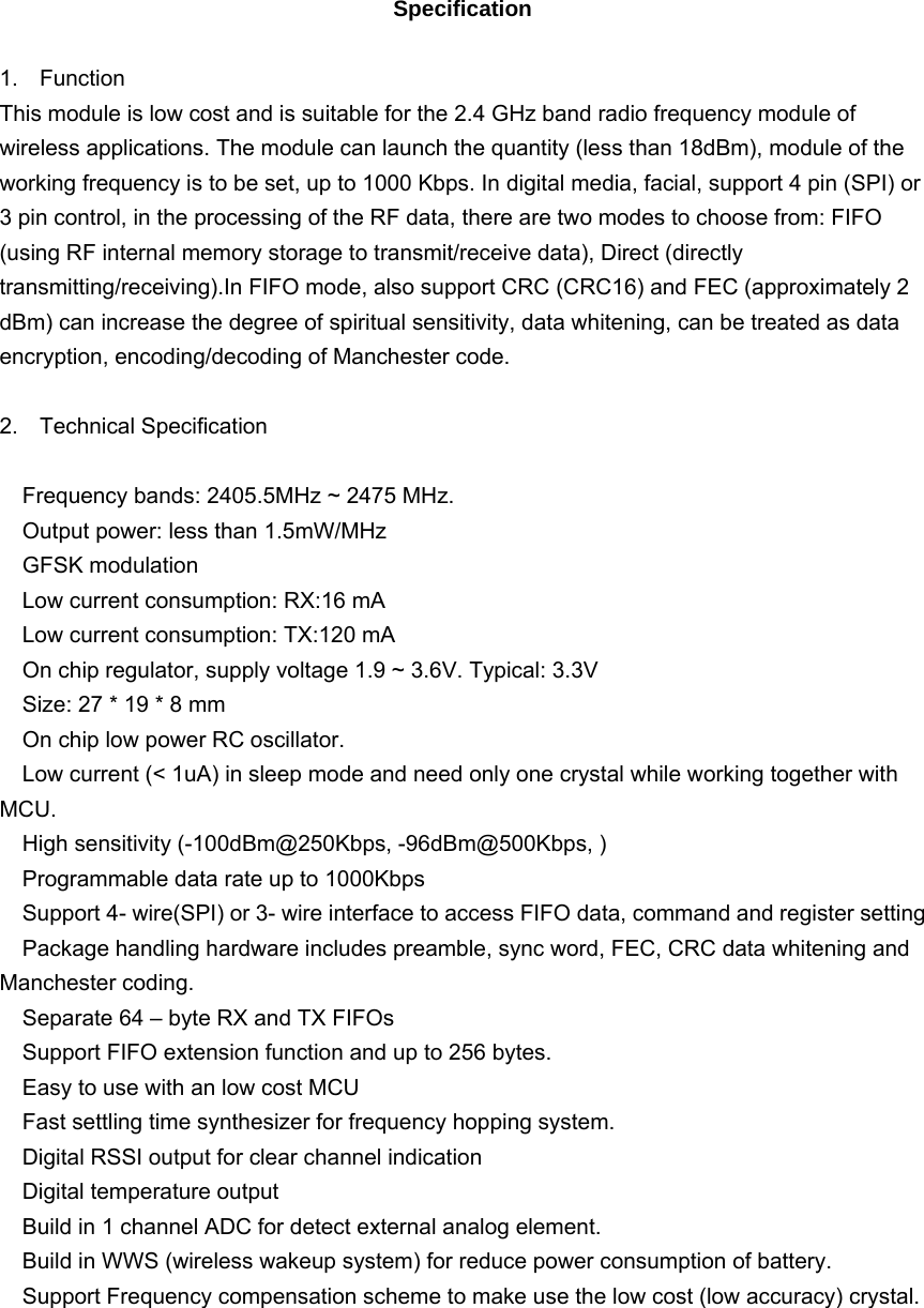 Zhejiang Feishen Vehicle FSH82175 2.4G high frequency module User ...