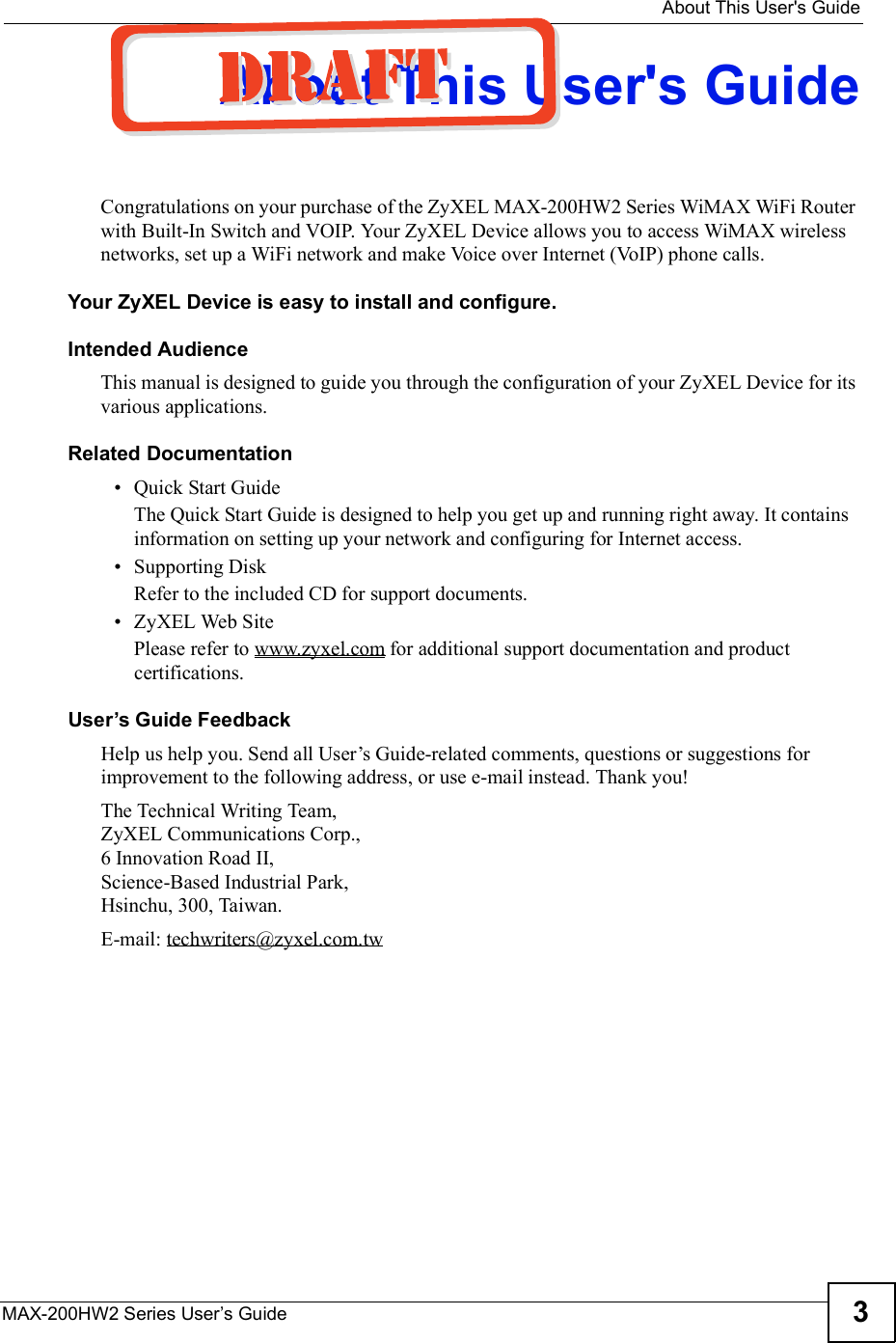 ZyXEL Communications MAX200HW2 WiMAX Router User Manual UserMan ...