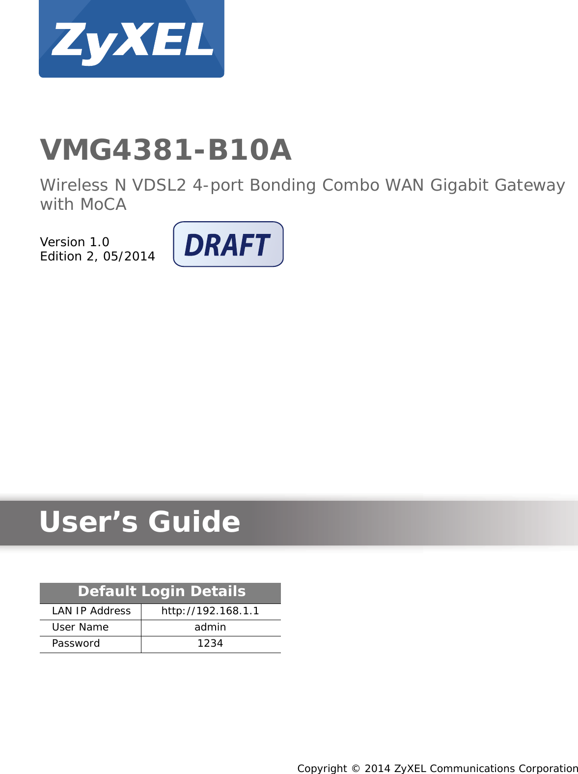 ZyXEL Communications VMG4381B10A Wireless N VDSL2 4-port Bonding Combo ...