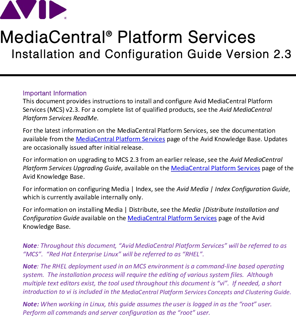 Avid MediaCentral Platform Services Installation & Configuration Guide ...