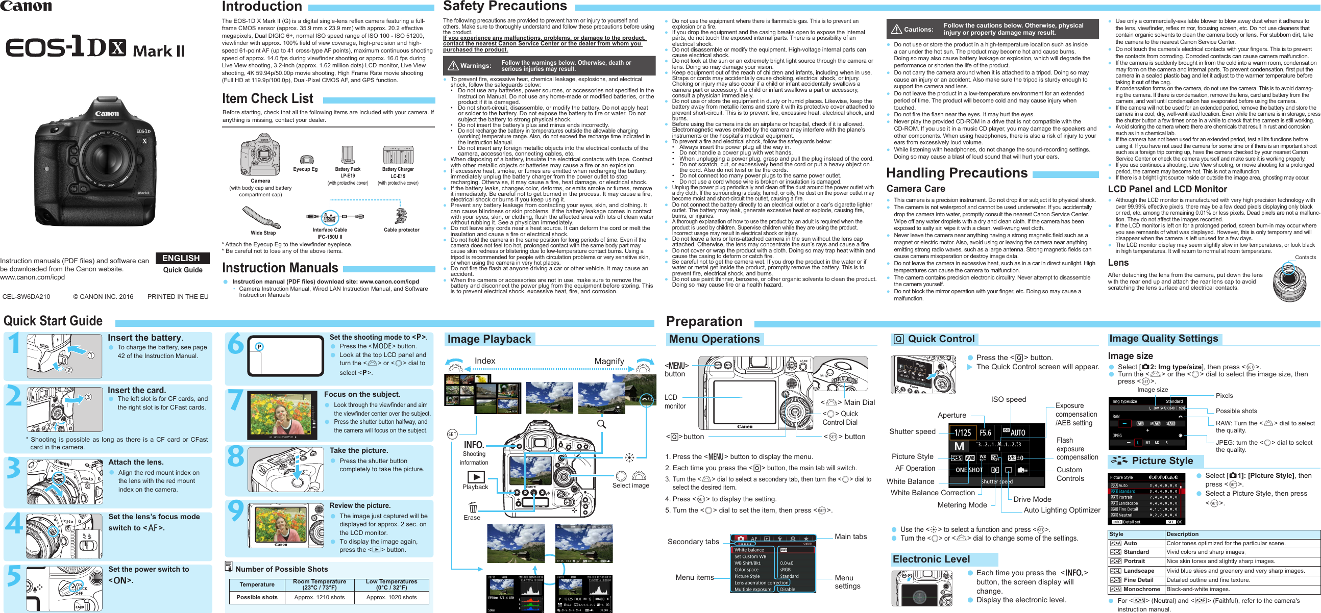 Canon EOS 1Dx Mark II Quick Start Guide 1D X QRG EN
