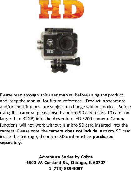 Cobra Adventure HD5200 User Manual HD 5200 EN