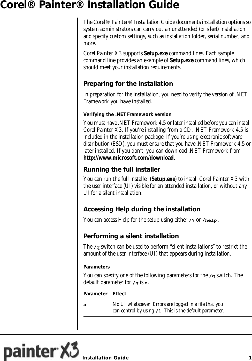 Corel PainterX3 Installation Guide Painter X3 dg en