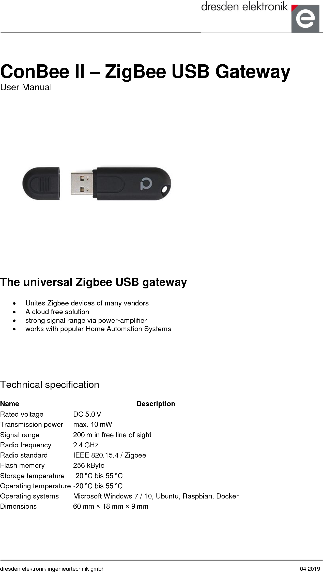 dresden elektronik ingenieurtechnik CONBEE2 Zigbee USB Dongle Discussion and FAQ Datenblatt DBT ...