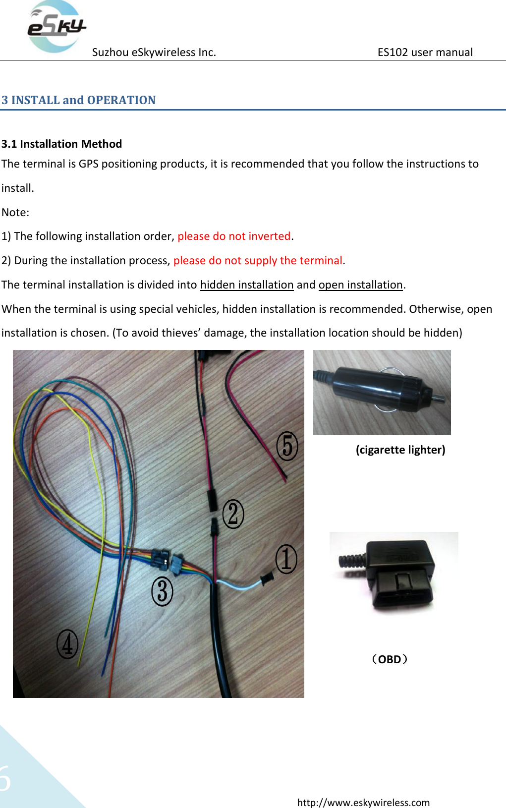 eSky wireless ES102 ES102 vehicle terminal User Manual
