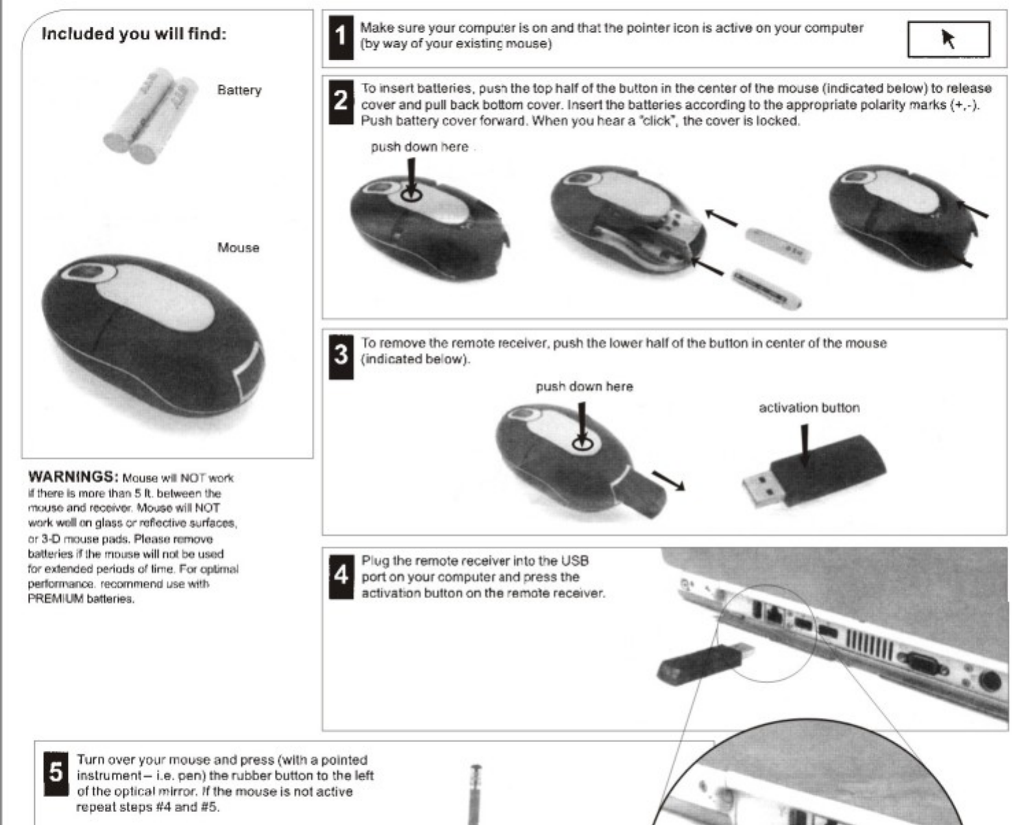 Wude Electronics RF-02-B WIRELESS OPTICAL MOUSE-USB RECEIVER User Manual