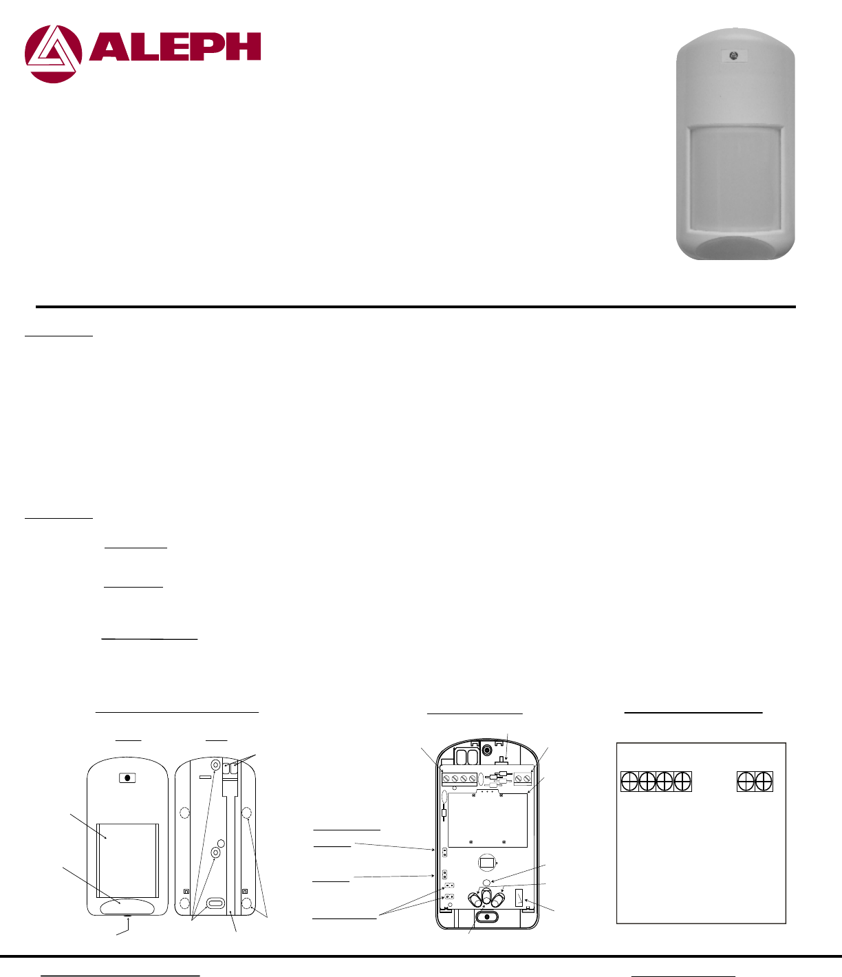 Aleph America QT-001-00 Field Disturbance Sensor User Manual II QT 40B ...