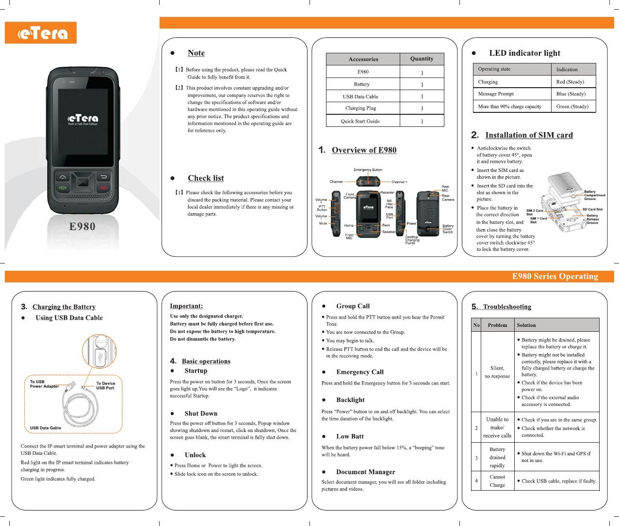 ETERA COMMUNICATION E980 Smart phone, push to talk over cellular User ...