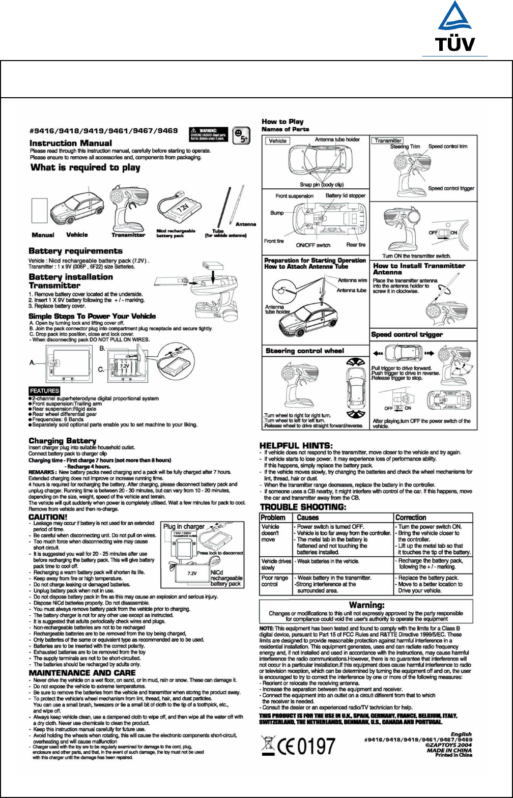 Zaptoys 9436-27 Radio Control For Toy Cars User Manual Appendix 5
