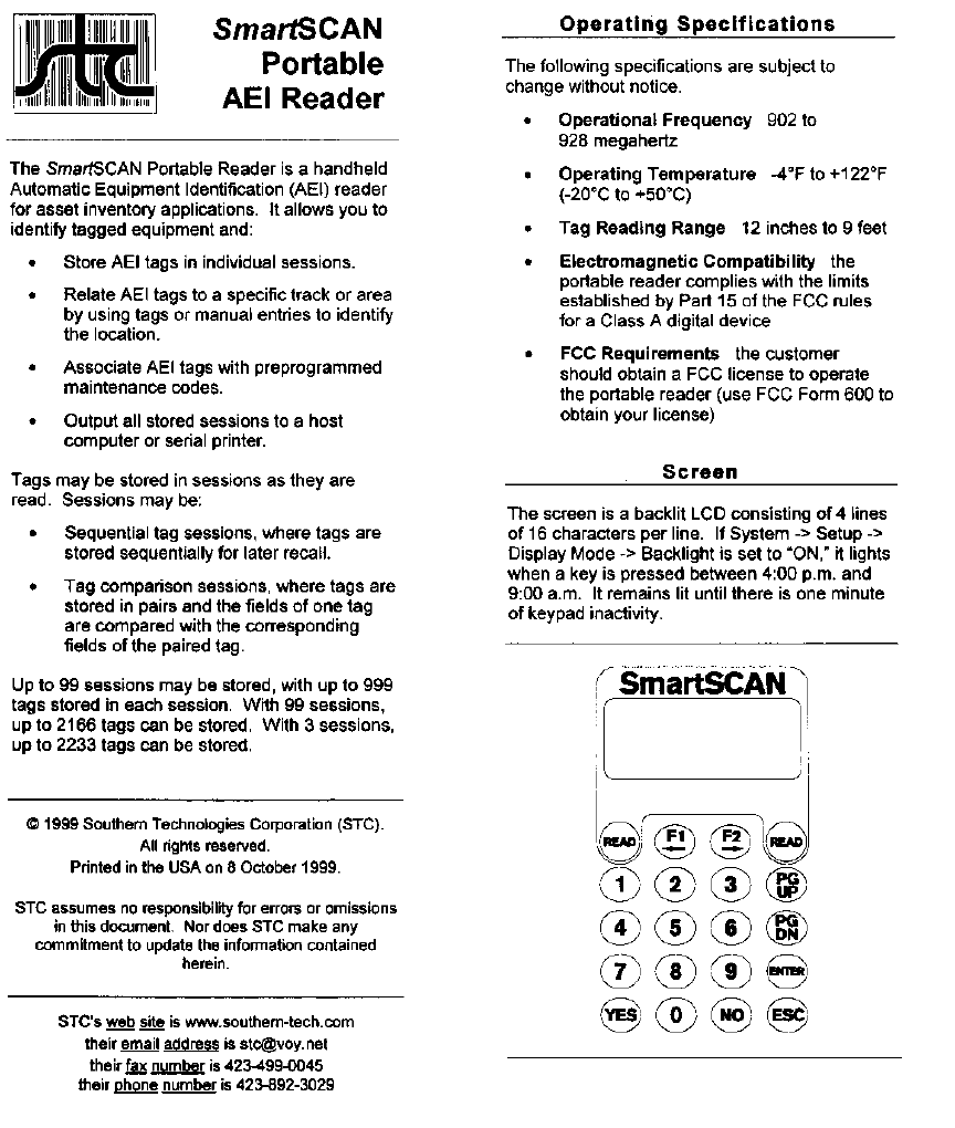Southern Technologies 2200-540 Portable AEI Reader User Manual STCManual