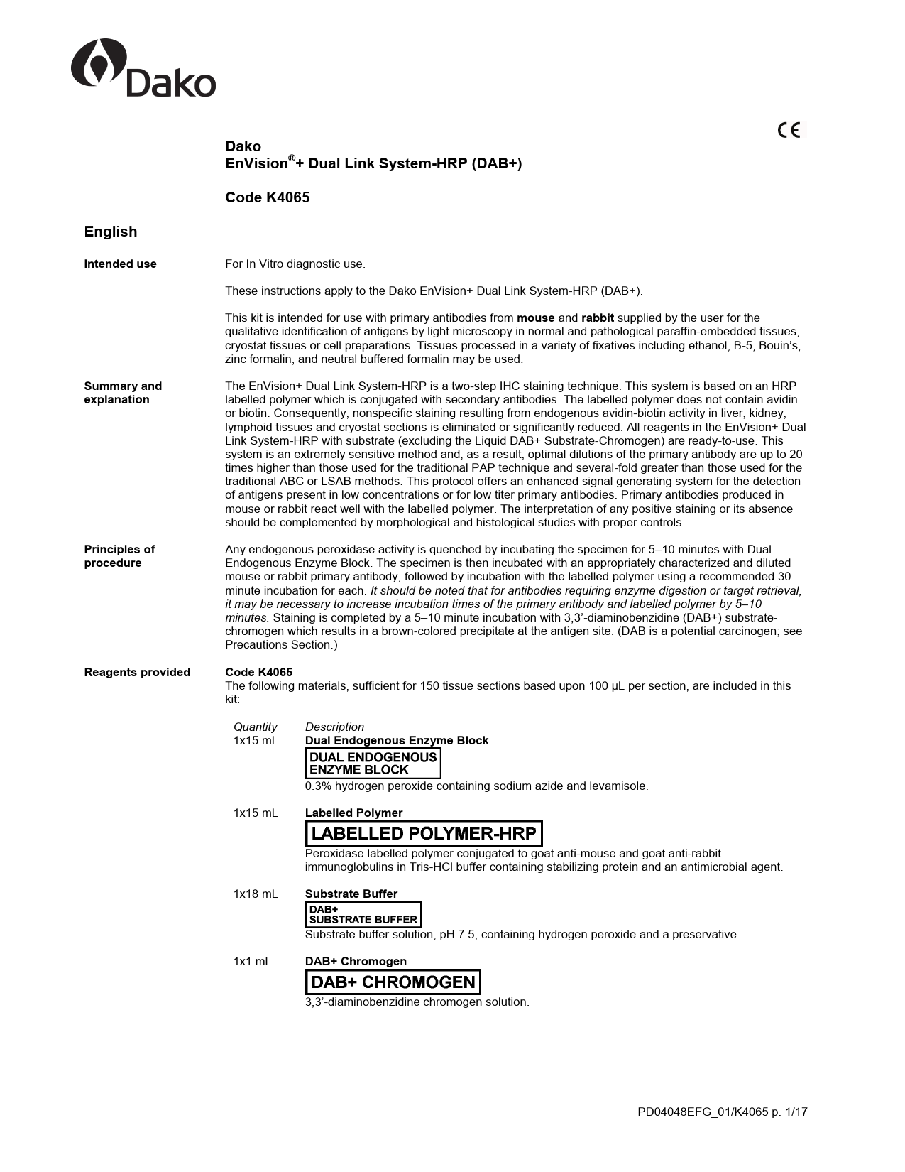 Dako EnVision Dual Link System-HRP (DAB ) Code K4065 English