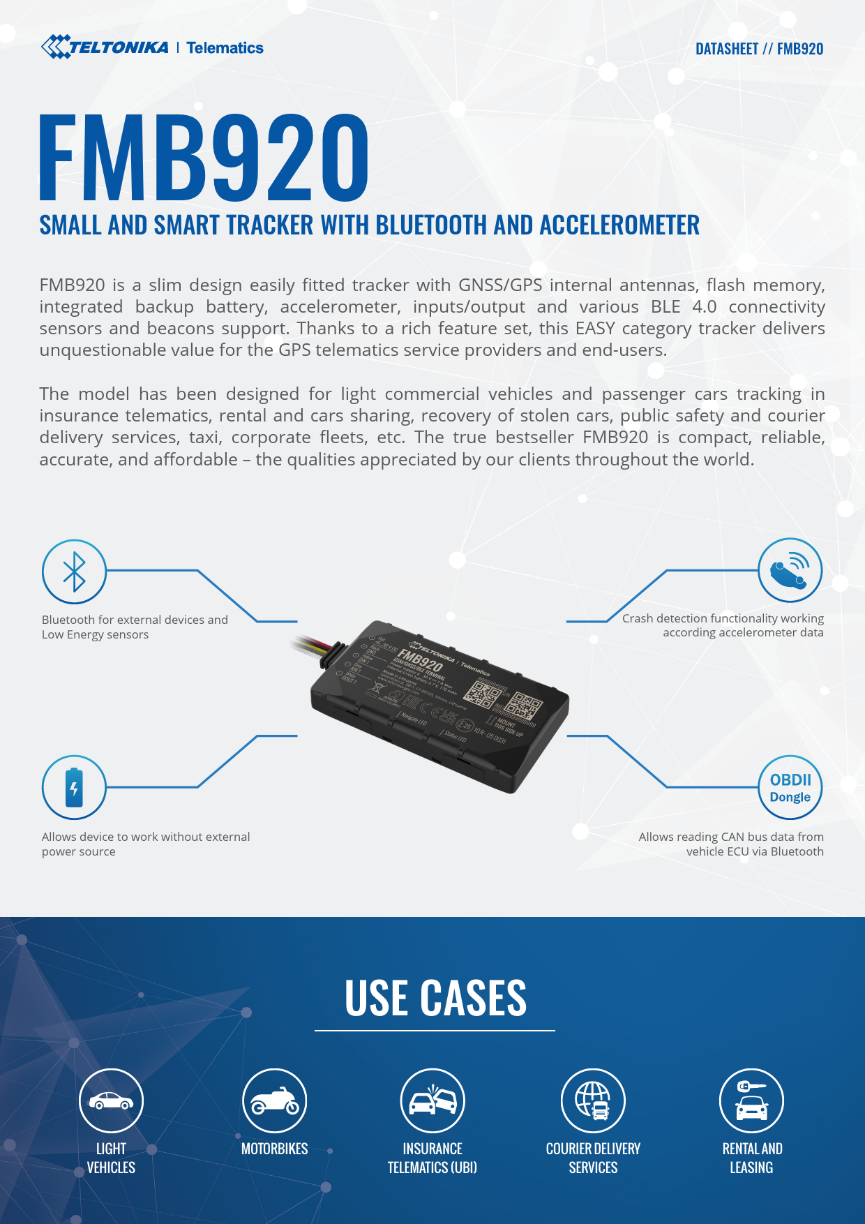 Teltonika FMB920: Small and Smart GPS Tracker with Bluetooth and Accelerometer
