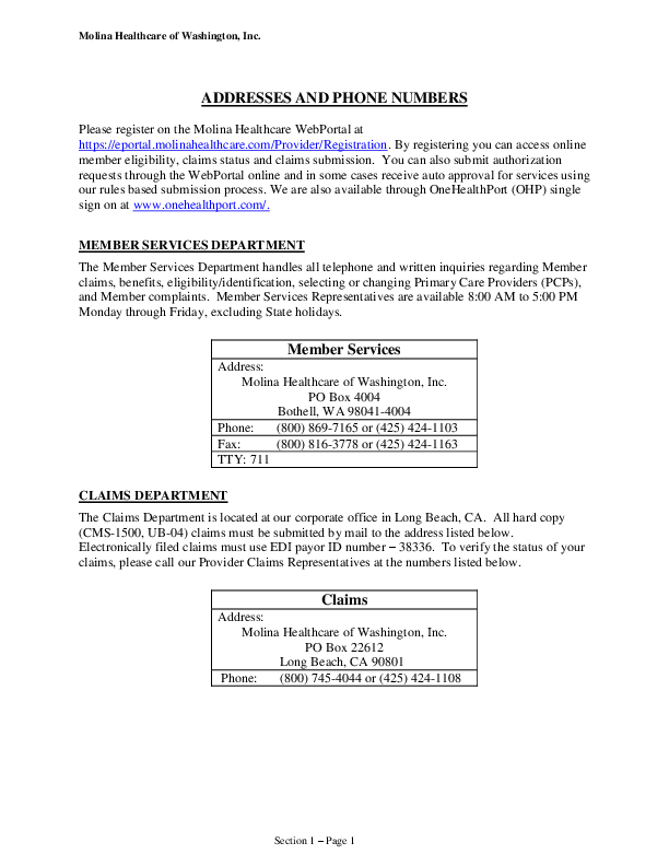 Addresses and Phone Numbers [PDF] Addresses and Phone Numbers - Molina ...