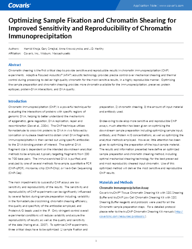 protocols were used for all the. Chromatin sample preparation steps ...
