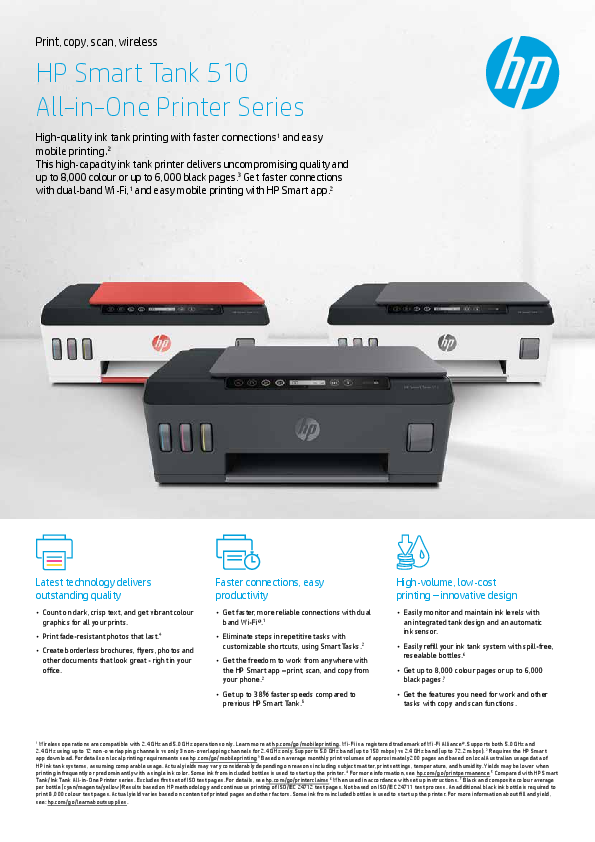 HP Smart Tank 510 All-in-One Printer Series: Features, Specifications ...