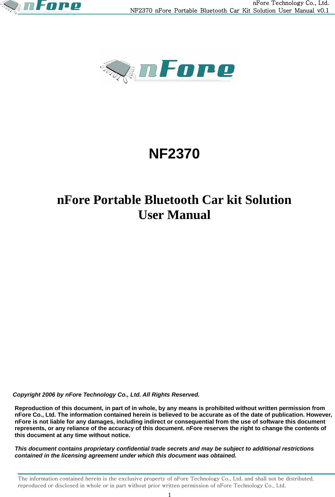 nFore Technology NF2370 Bluetooth Car Kit User Manual NF2370 USER GUIDE