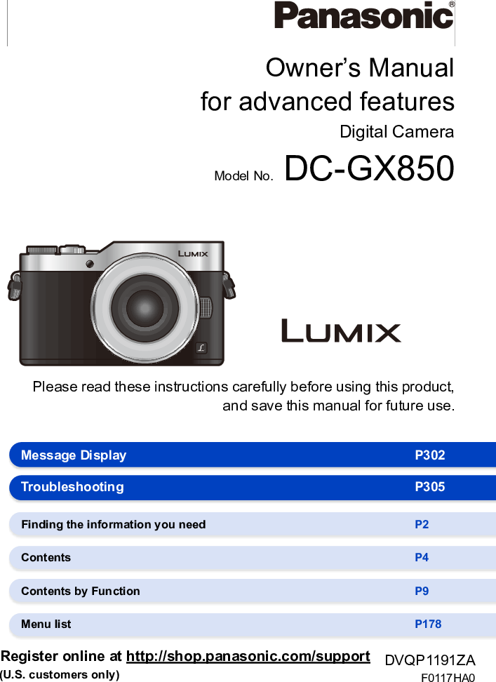 Panasonic DC GX850 Owner’s Manual For Advanced Features En Adv Om