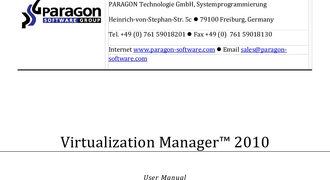 Paragon Virtualization Manager 2010 Owner's Guide Corp Eng