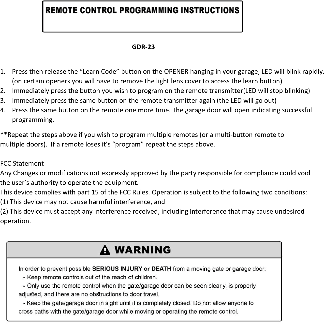shengzhen commercial and trade GDR23 Remote Control User Manual ...