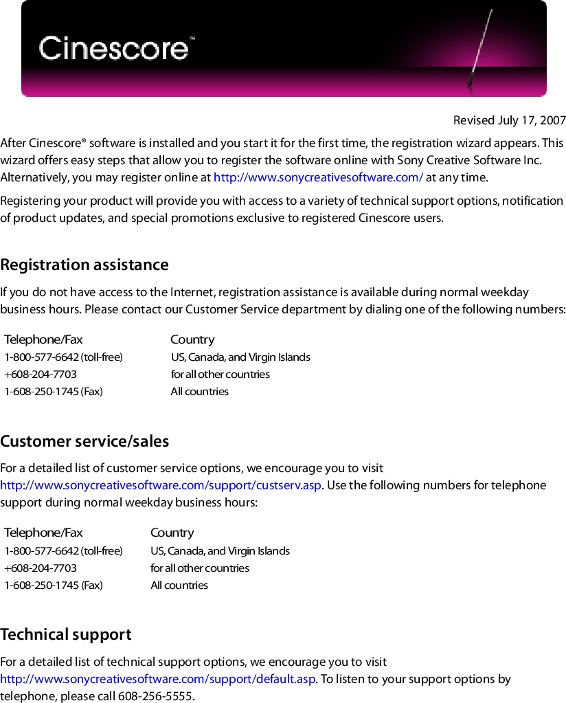Sony Cinescore Quick Start Guide 1.0 User Cinescore10