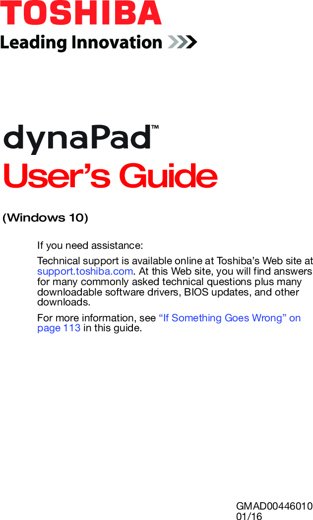 Toshiba DynaPad™ User’s Guide Dyna Pad WT12PE A Series User's WTP12PE EN