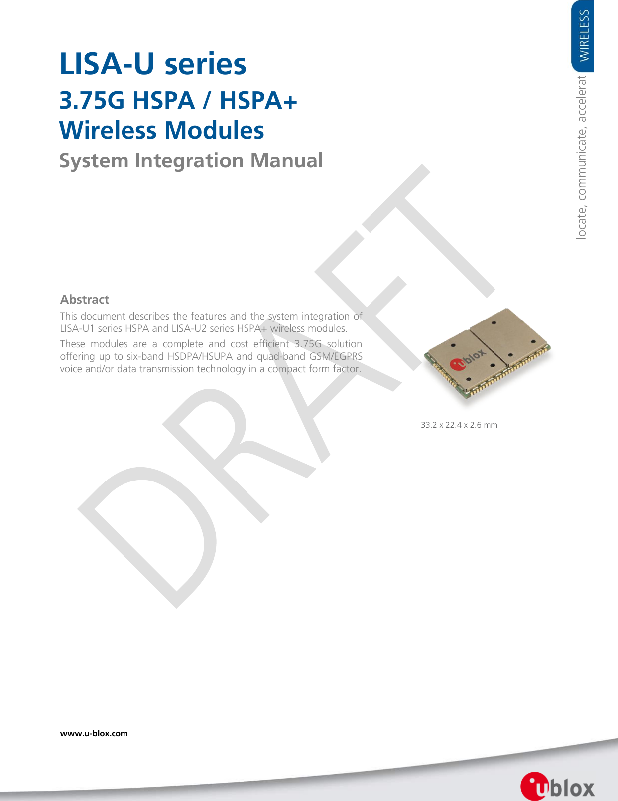 u blox LISAU200 3.75G HSPA Wireless Module User Manual LISA U series