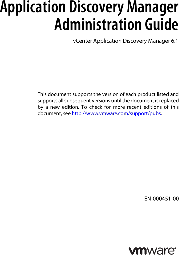 Vmware Application Discovery Manager Administration Guide V Center 6.1 ...