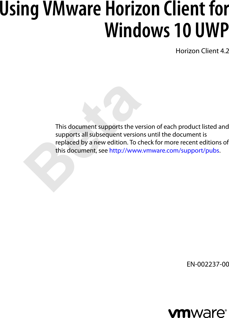 Vmware Using Horizon Client For Windows 10 UWP 4.2 Instruction Manual 10uwp 42 en