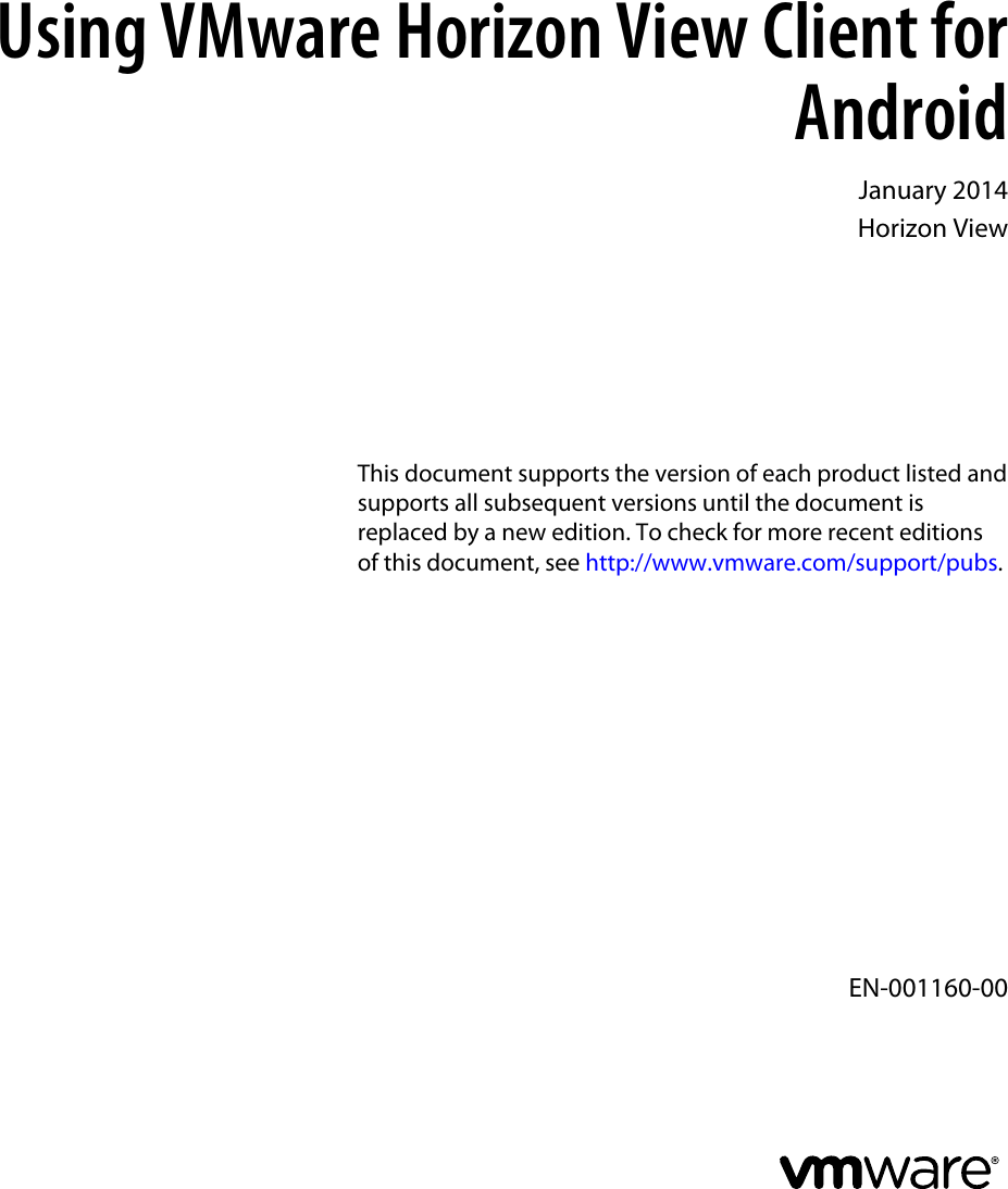 Vmware Using Horizon View Client For Android Horizon. User Guide en