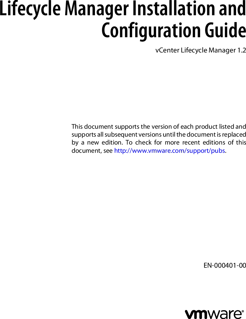 Vmware Lifecycle Manager Installation And Configuration Guide V Center 1.2.0 Lcm120 Install ...